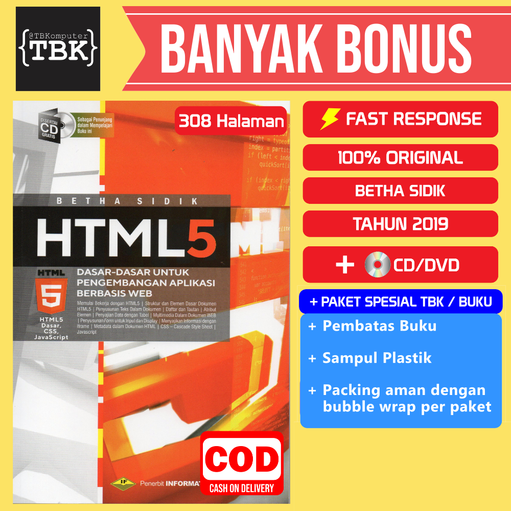 Jual BUKU HTML 5 DASAR DASAR UNTUK PENGEMBANGAN APLIKASI BERBASIS WEB BETHA SIDIK | Shopee Indonesia