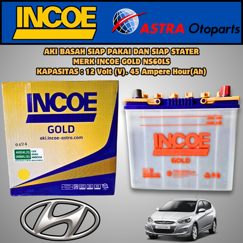 Jual AKI MOBIL Hyundai Avega Lama , Mitsubishi Grandis NS60LS INCOE GOLD ORIGINAL ASTRA OTOPARTS ...