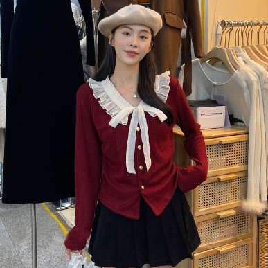 Jual Mona Atasan Rajut Wanita Premium Leher Renda Pita Round Neck ...