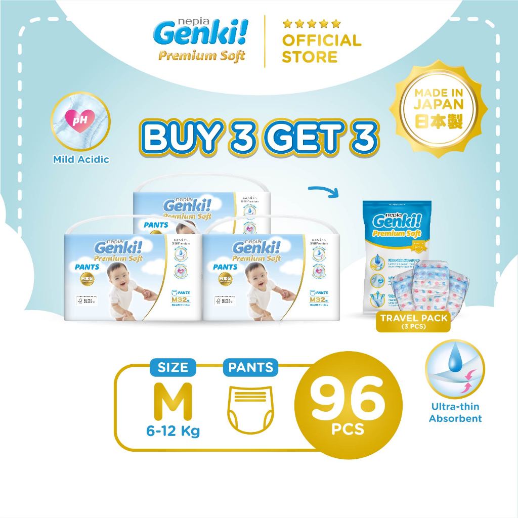 Jual (3 Pack) Nepia Genki Popok Bayi Pants Popok Celana Bayi Diapers Premium Soft M32 | Shopee ...
