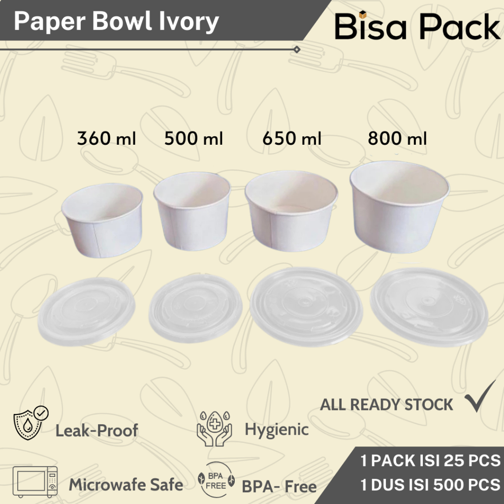 Jual [ISI 25 PCS] Paper Bowl Putih | 360ml 500ml 650ml 800ml Mangkok ...