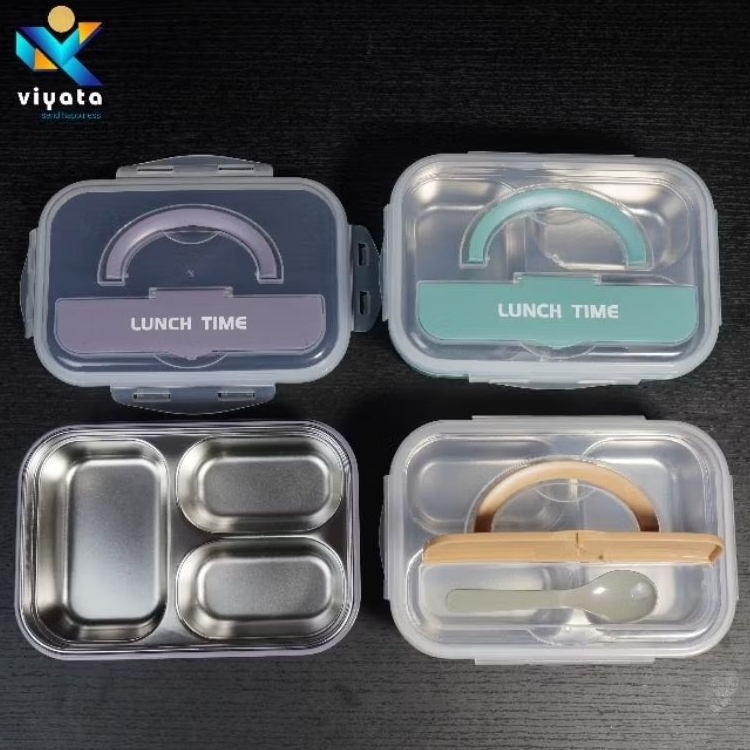 Jual kotak makan bekal stainless 304 lunch box set 3 sekat tebal BPA Free | Shopee Indonesia