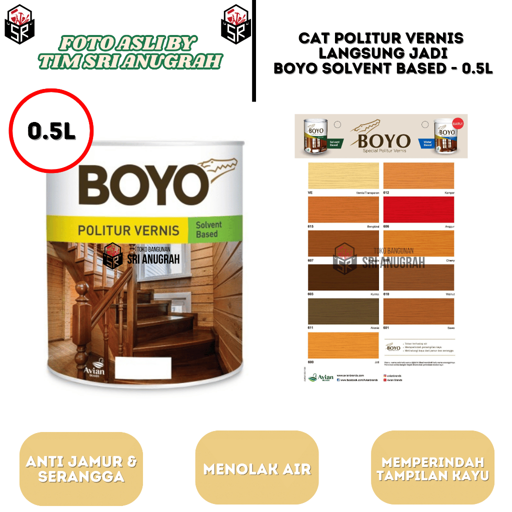 Jual AVIAN Boyo Special Politur Vernis Solvent Base 500Gram | Shopee ...