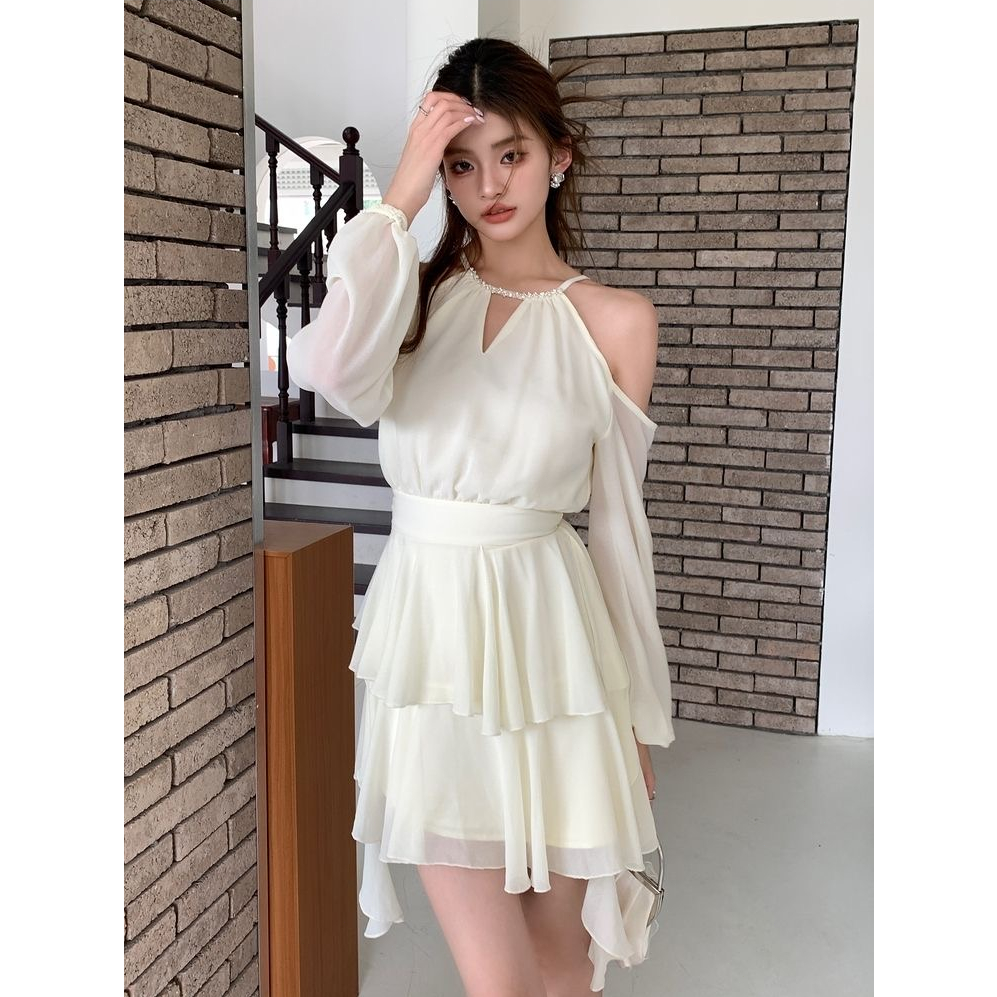 Jual Gaun Putih Gaya Perancis Rok Pendek Manis Rok Desain Berongga ...