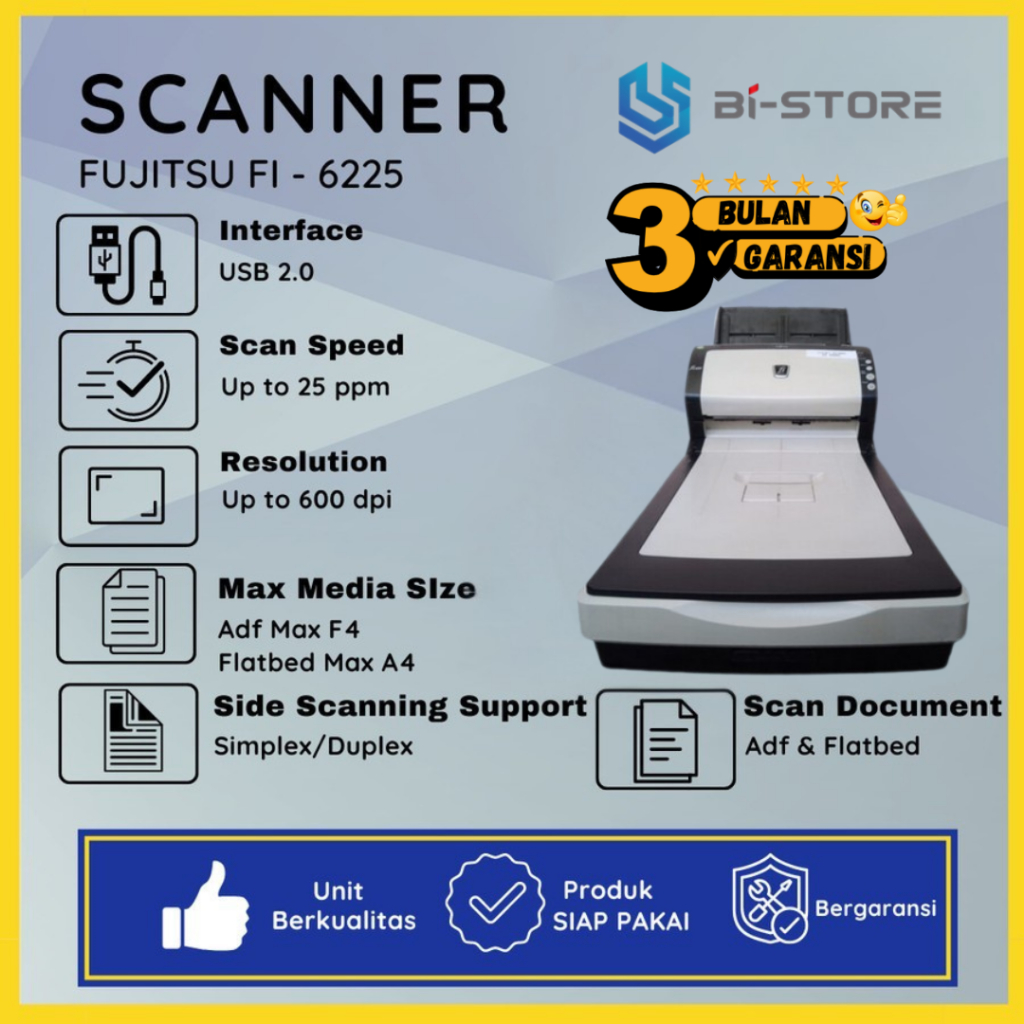 Jual Scanner Folio Fujitsu Fi-6225 Bisa Scan Kertas Ukuran F4 Atau ...