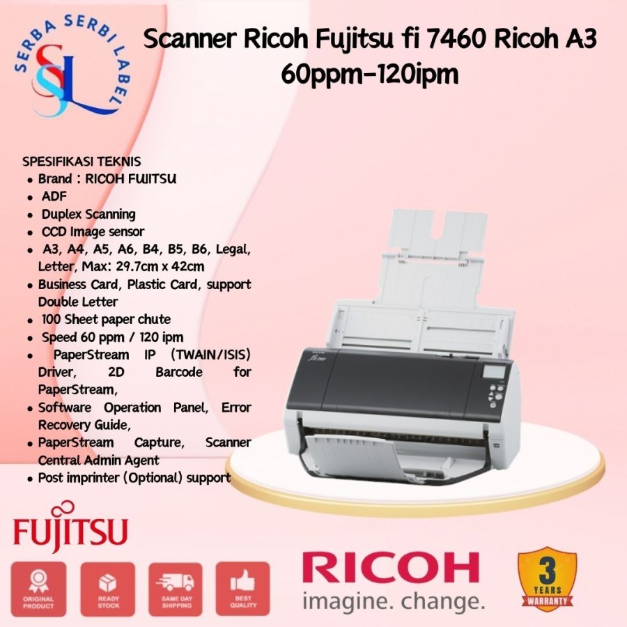 Jual Scanner Ricoh Fi-7480 A3 Garansi Resmi Ricoh Fujitsu Fi7480 - 80ppm | Shopee Indonesia
