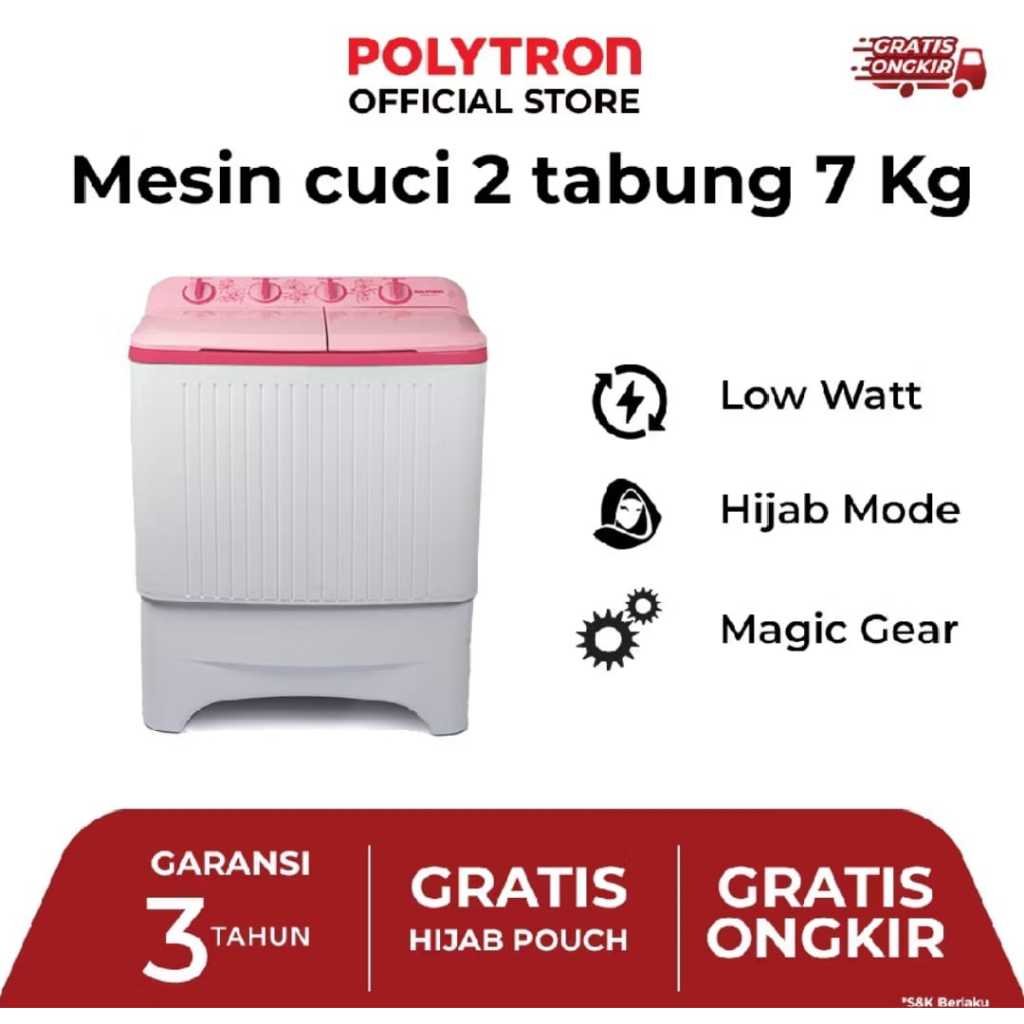 Jual Mesin Cuci 2 Tabung Polytron PWM7073/PWM8073/PWM9076 - Kapasitas 7Kg/8Kg/9Kg - Turbo Wash ...