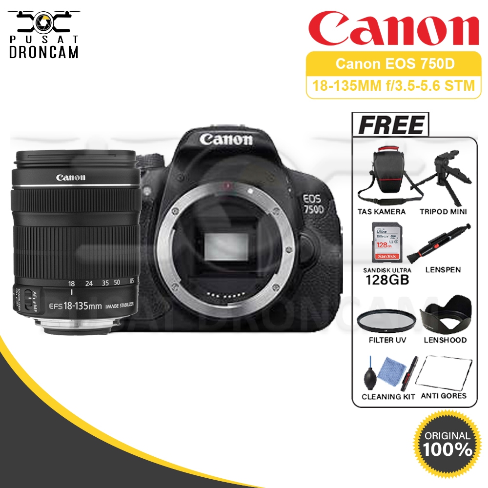 Jual CANON DSLR CAMERA EOS 750D KIT 18-135MM IS STM ORIGINAL | Shopee ...
