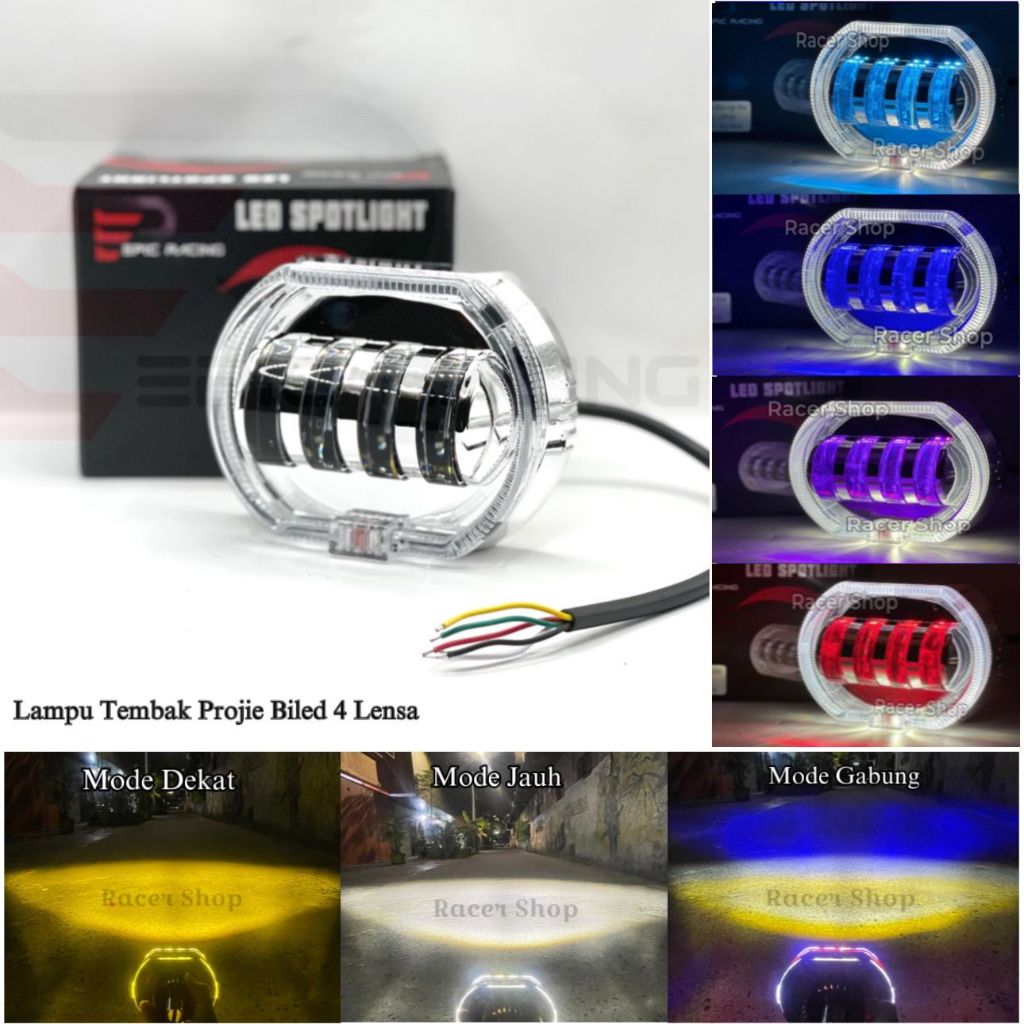 Jual Lampu Utama LED Projie Crystal 4 Mata 8D Lensa Jauh Dekat Biled ...