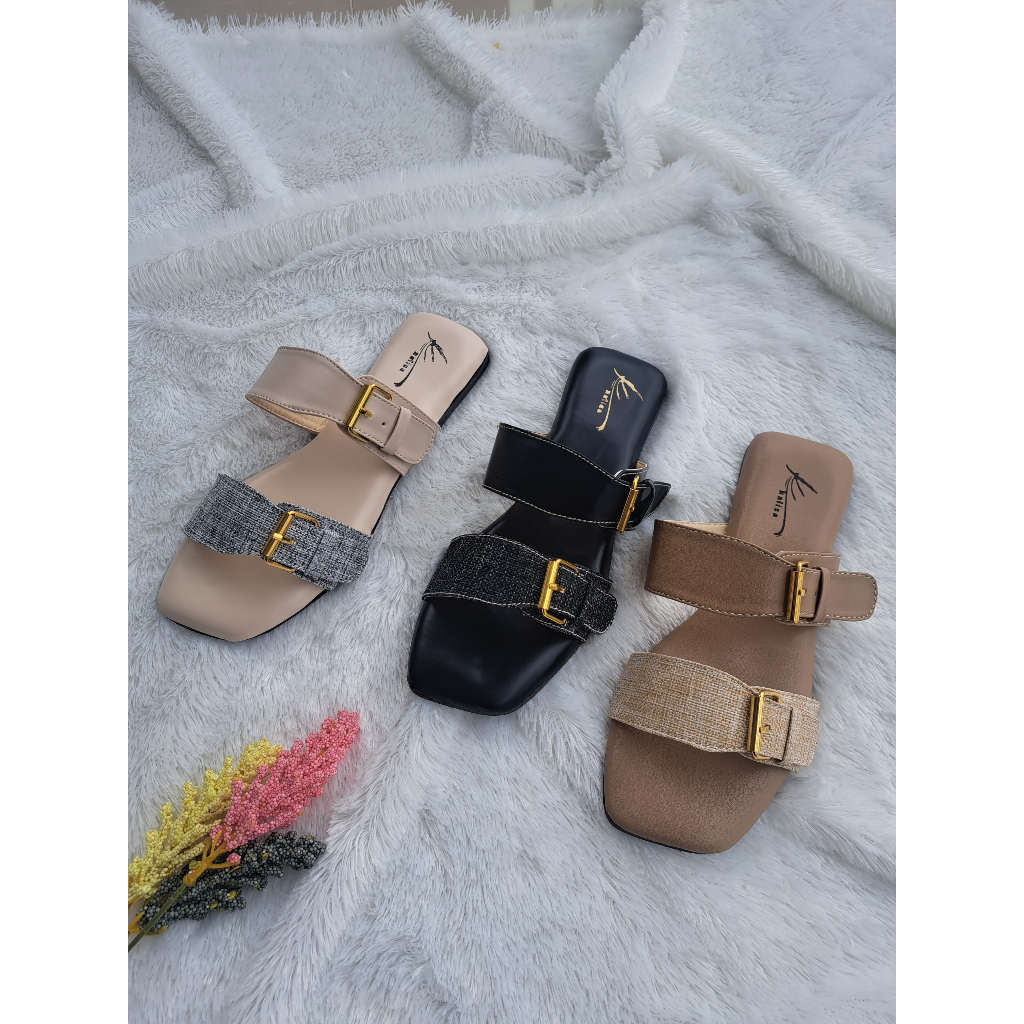 Jual Sandal Double Strap Wanita flat Teplek Gesper Ban 2 Elegan ...
