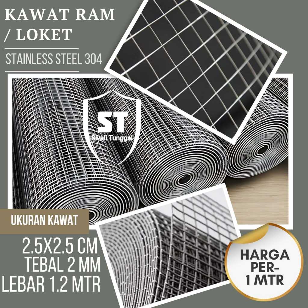 Jual KAWAT RAM STAINLESS 304 25MM×25MM×2MM×1,2MTR KAWAT LOKET MESH ...