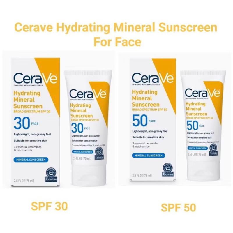 Jual CERAVE HYDRATING MINERAL SUNSCREEN FACE LOTION SPF 30, SPF 50 ISI 75 ML | Shopee Indonesia