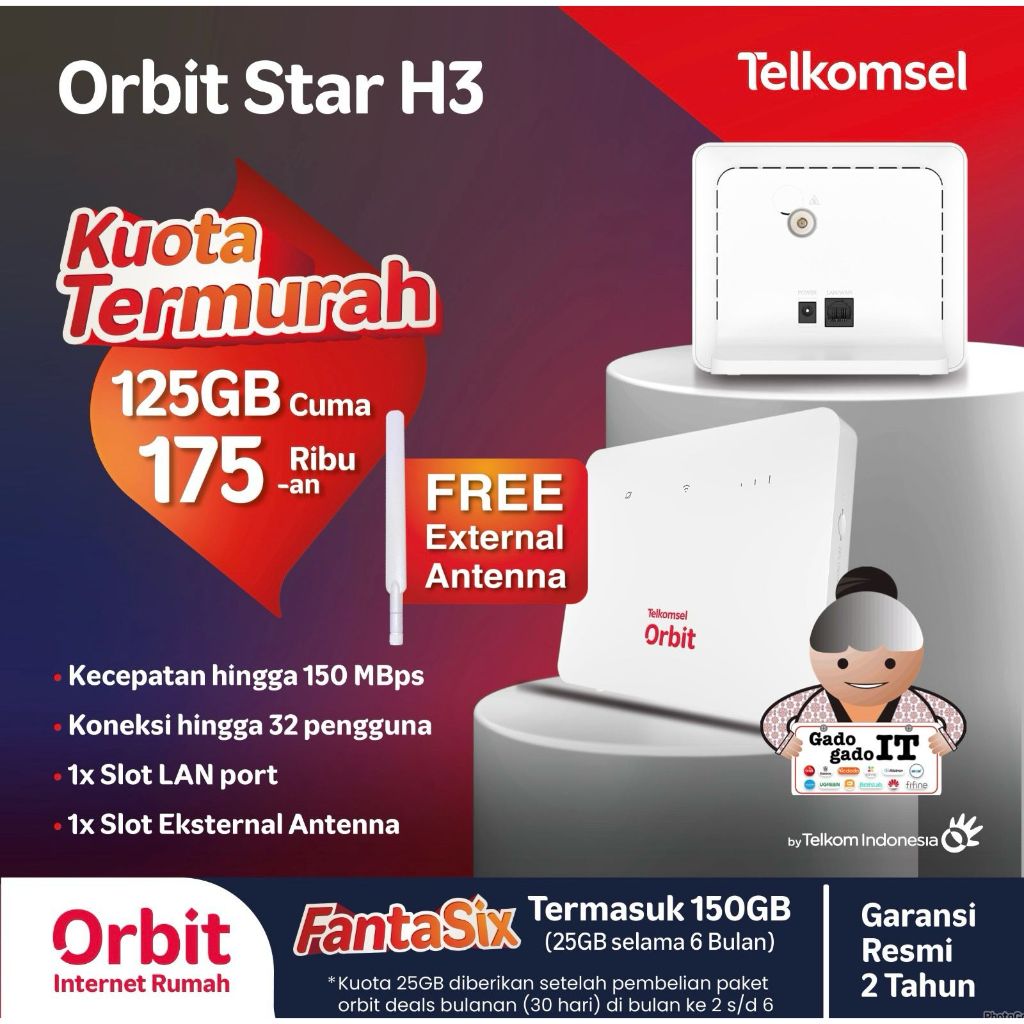 Jual Modem Router Orbit Star H3 B313 Free Kuota Telkomsel 150GB Powered ...