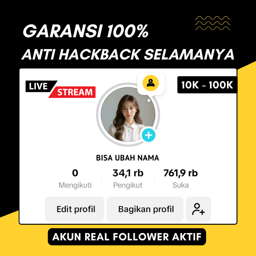 Jual Akun Tiktok Follower 10K-100K Fyp Followers Permanen Real Indo Bisa Live | Shopee Indonesia