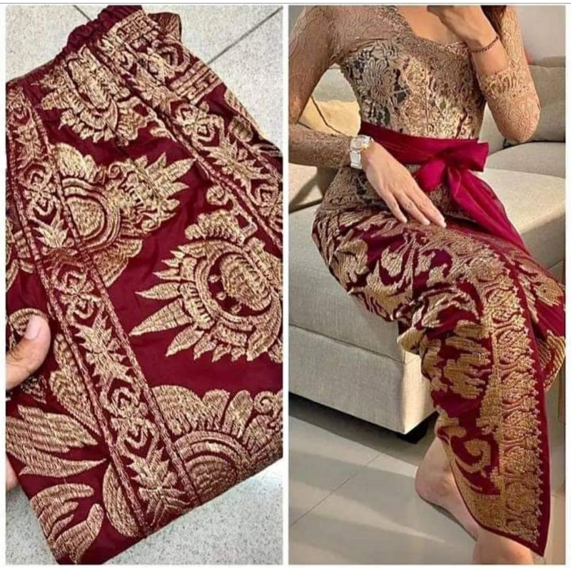 Jual kamen bordir strait motif *MAHKOTA*set selendang/ rok bali/kamen ...