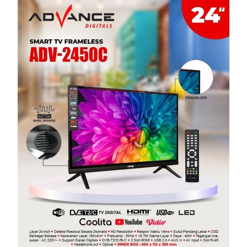 Jual ADVANCE SMART TV FRAMELESS 24 INCH ADV-2450C GARANSI 3 TAHUN ...