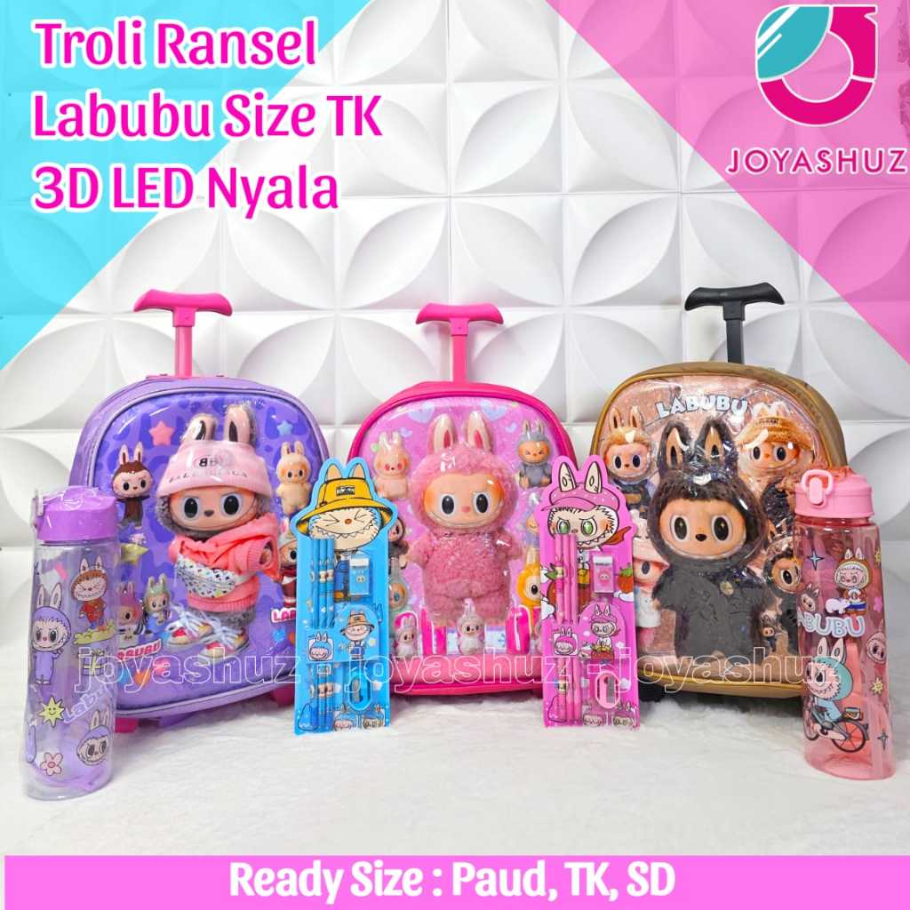 Jual Tas Trolley Anak Perempuan Labubu 3D Timbul - Tas Sekolah Anak TK SD - Koper Anak TK - Tas ...