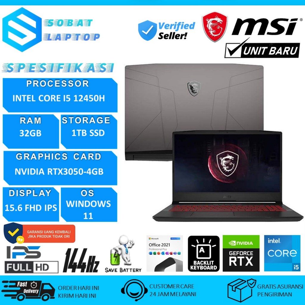 Jual Laptop Gaming Msi Thin GL66 Pulse Intel I5 12450h RTX 3050 32GB ...