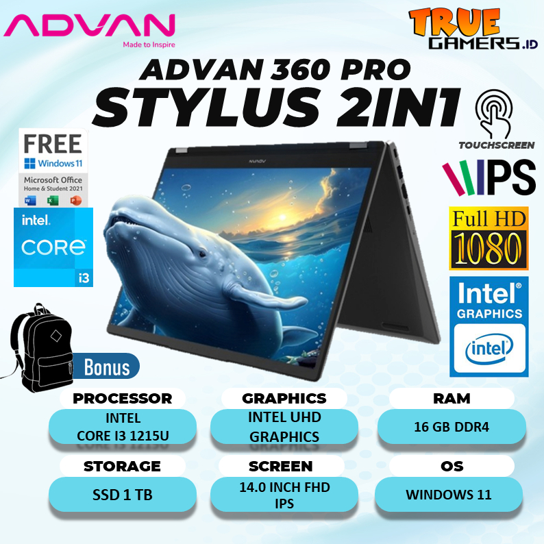 Jual LAPTOP ADVAN 360 STYLUS PRO 2IN1 TOUCH I3-1215 8GB 256GB W11 14 ...