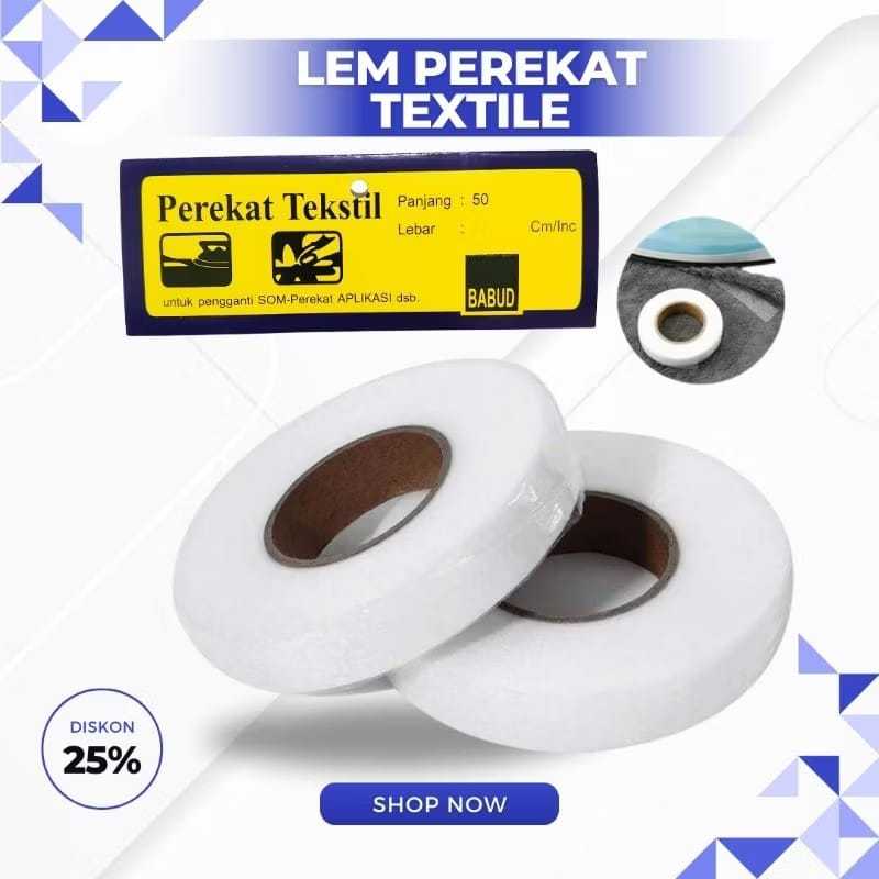 Jual LEM Som perekat tekstil,uk 1,2cm LBH hemat isi 100,50yard | Shopee ...