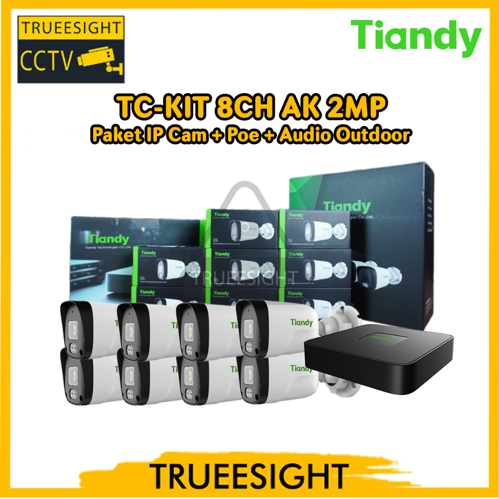 Jual Tiandy TC-KIT 8CH 2MP AK Outdoor Paket IP Cam + Poe + Audio | Shopee Indonesia