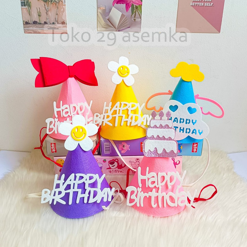 Jual TOPI ULANG TAHUN BAHAN FLANEL CUTE ELEGAN PASTEL BIRTHDAY HAT ...