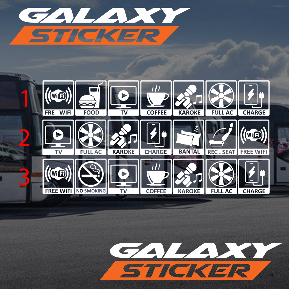 Jual cutting sticker variasi fasilitas mobil travel .stiker kaca simbol ...
