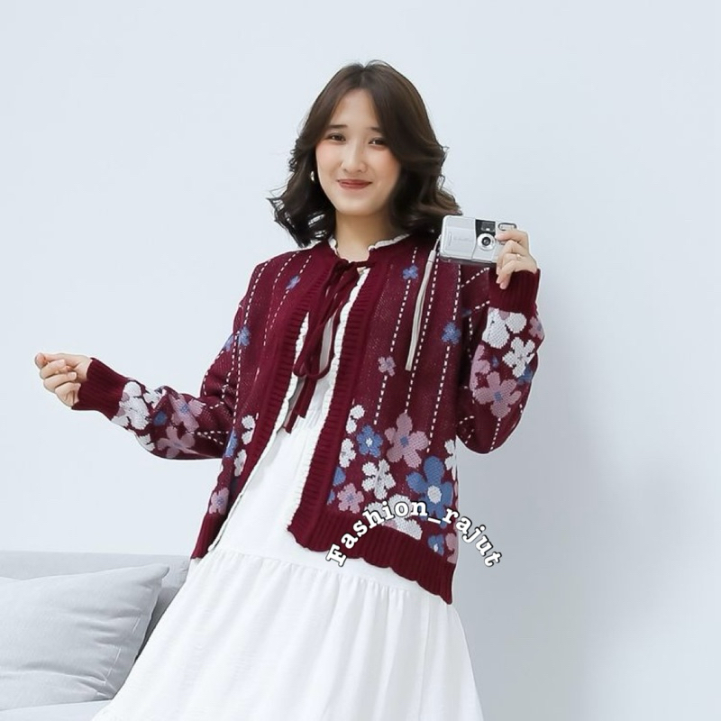 Jual Voila Flower Cardy - Cardigan Rajut Motif Bunga Tali Serut | Shopee Indonesia