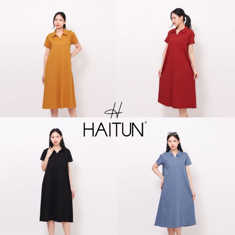 Jual HAITUN Polo Casual A-Line Midi Dress Tangan Pendek Premium Cotton ...