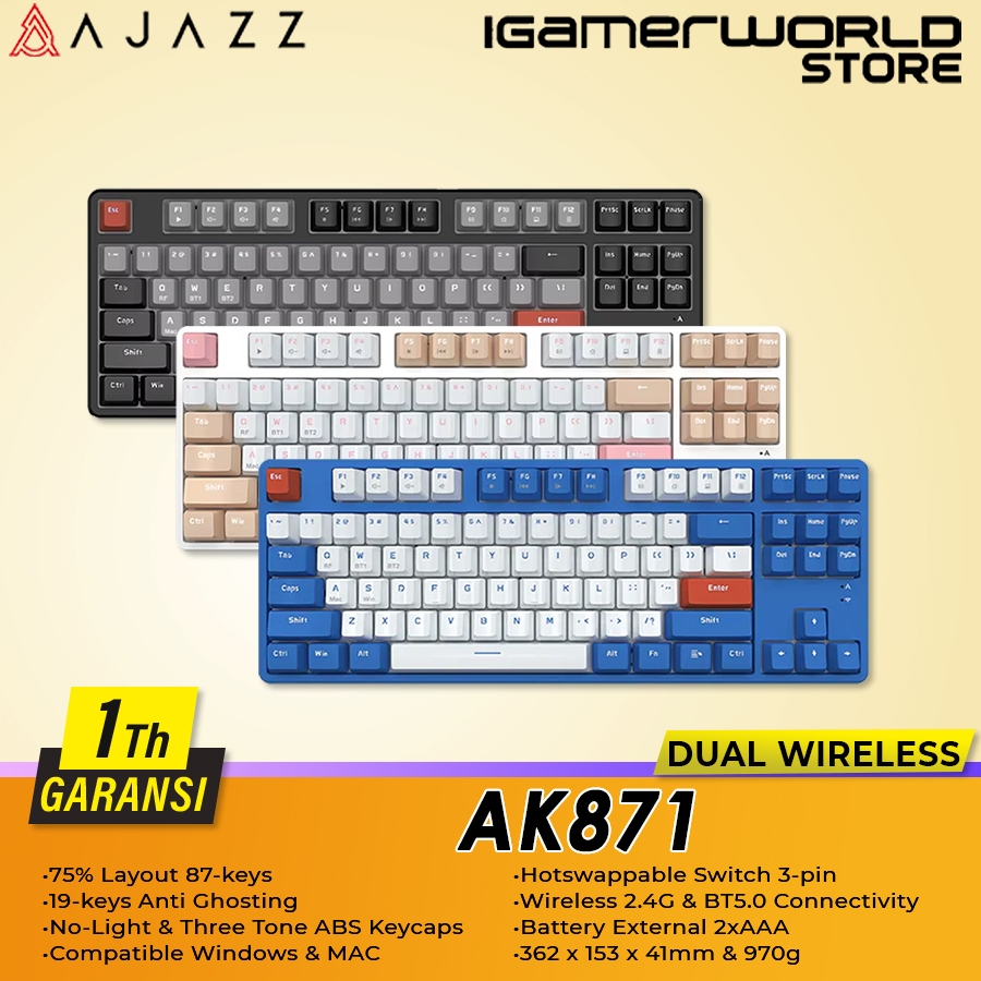 Jual Ajazz AK871 DIY Dual Mode Wireless TKL Mechanical Gaming Keyboard | Shopee Indonesia