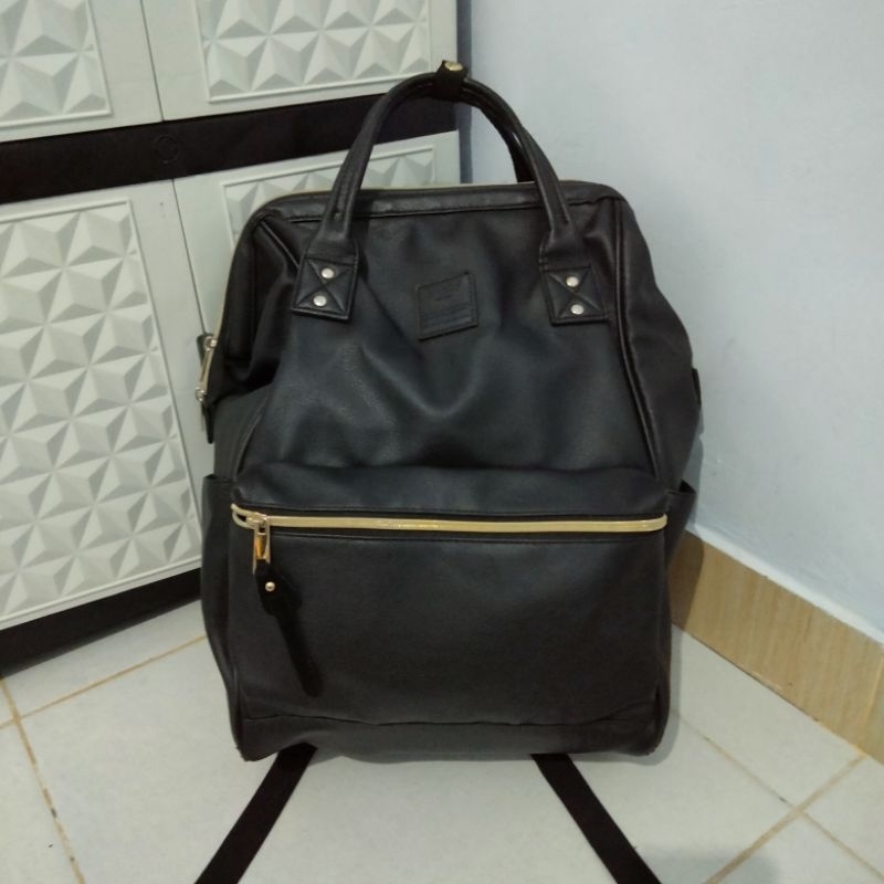 Jual ransel backpack anello leather black second | Shopee Indonesia