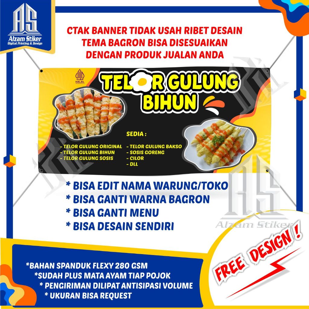 Jual Bisa COD / Spanduk Jualan Telor Gulung / Banner Promosi Backdrof ...