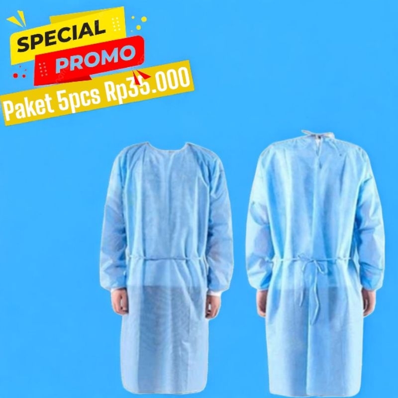 Jual COD Baju Medis Gown | Surgical Gown | Apd Gown | Isi 5pcs Bahan ...