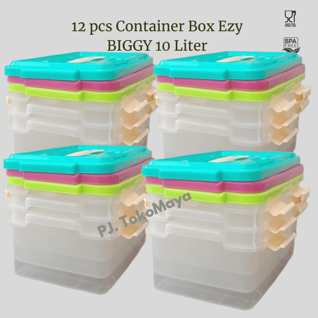 Jual Selusin Box Container Plastik Ezy Transparan 12 pcs Cb 10 Liter ...