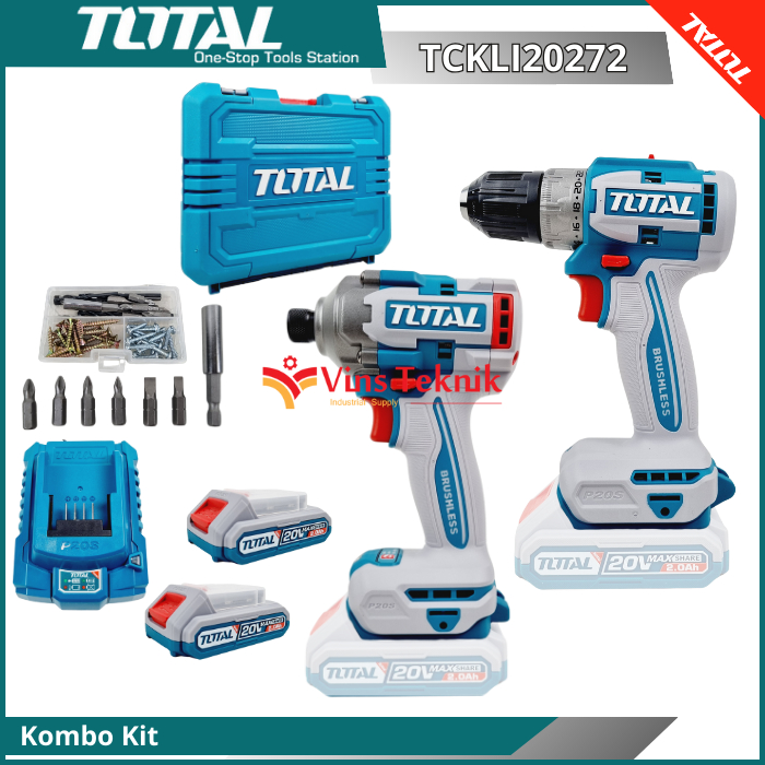 Jual Kombo Kit Bor Brushless + Impact Wrench TOTAL TCKLI20272 | Shopee ...