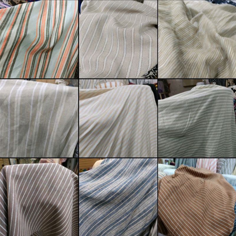 Jual bahan kain katun linen motif salur harga per 0,5 meter / setengah meter | Shopee Indonesia