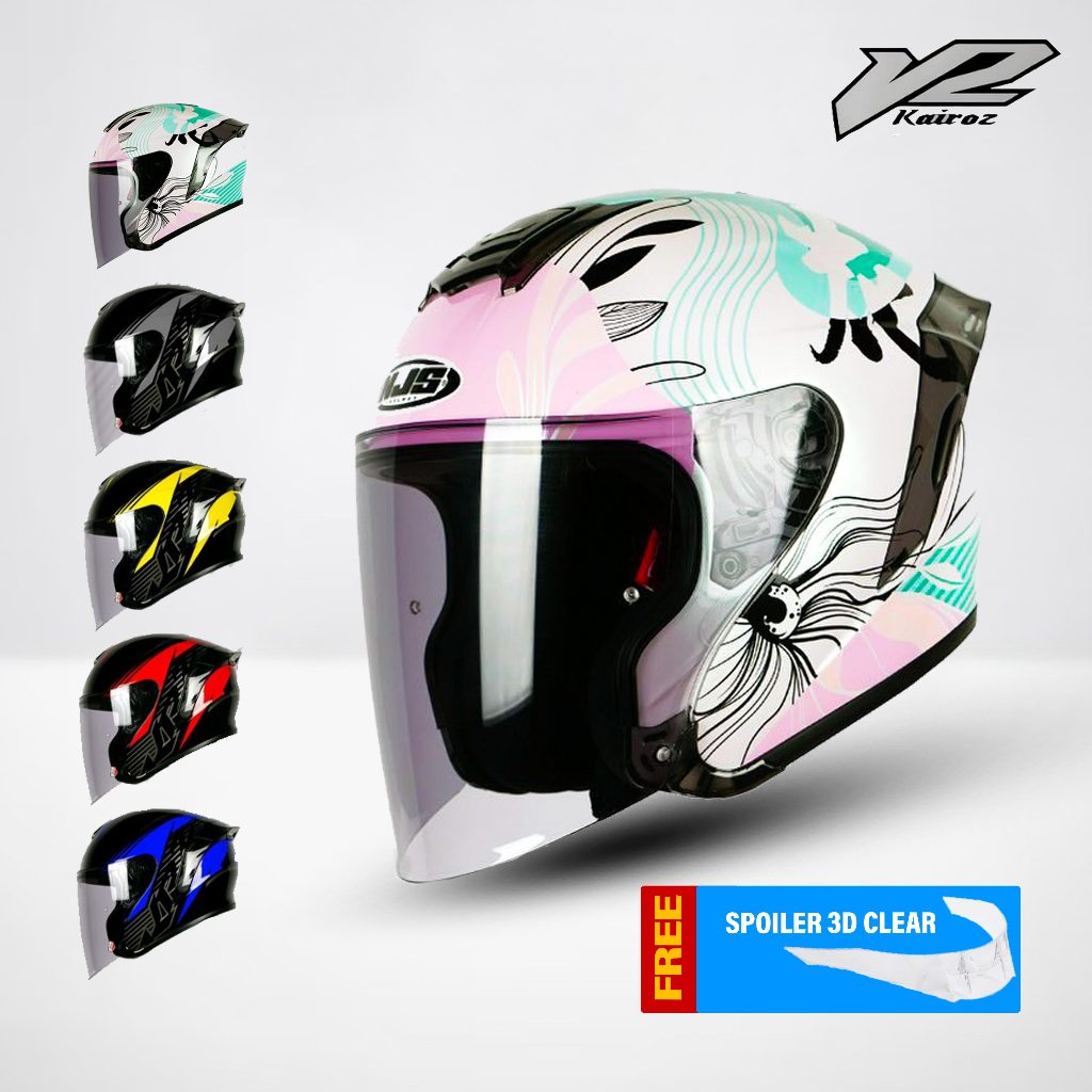 Jual NJS KAIROZ V2 RAIZER FLAT VISOR FREE SPOILER 3D CLEAR- Helm Half Face | Shopee Indonesia