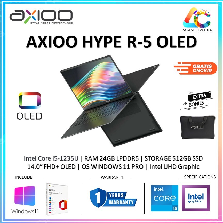 Jual Laptop Axioo Hype R5 Oled i5-1235U Ram 24GB 512GB SSD 14.0" FHD+ ...