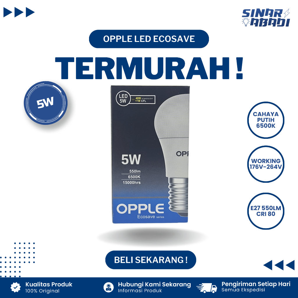 Jual Opple LED Ecosave 5W E27 6500K (Putih) | Shopee Indonesia
