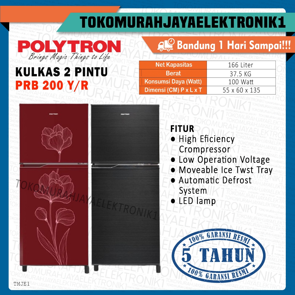 Jual Kulkas 2 Pintu Polytron 166 Liter PRB 200 R/Y New Model Low Watt ...
