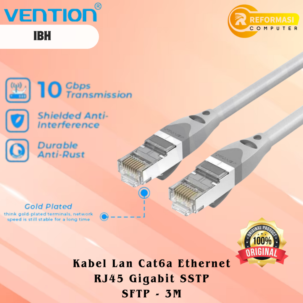Jual Kabel Lan Vention IBHH 3M Cat6a Cat6 Ethernet RJ45 Gigabit SSTP ...