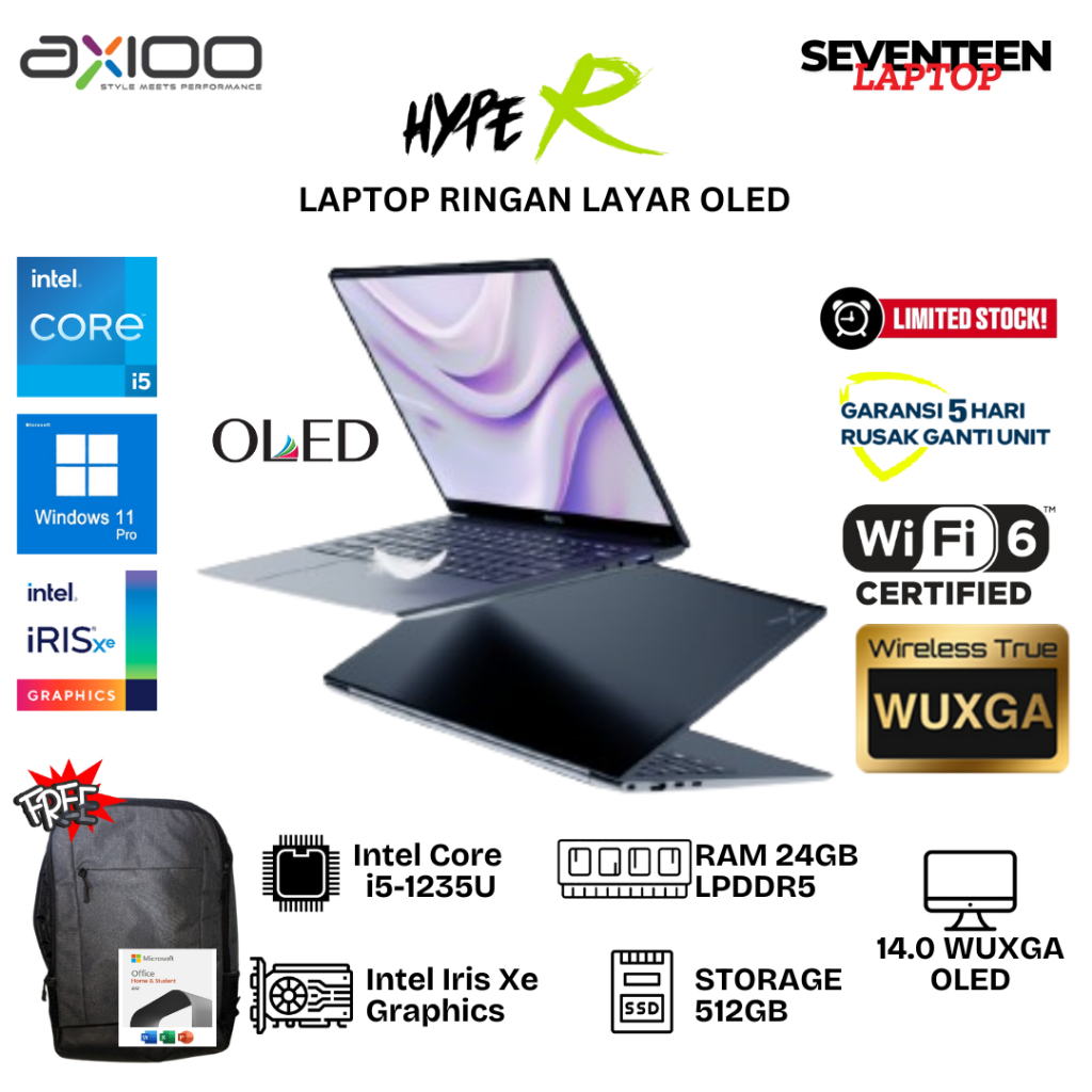 Jual Laptop Axioo Hype R 5 OLED Intel Core I5 1235U 24GB 512GB SSD 14 ...