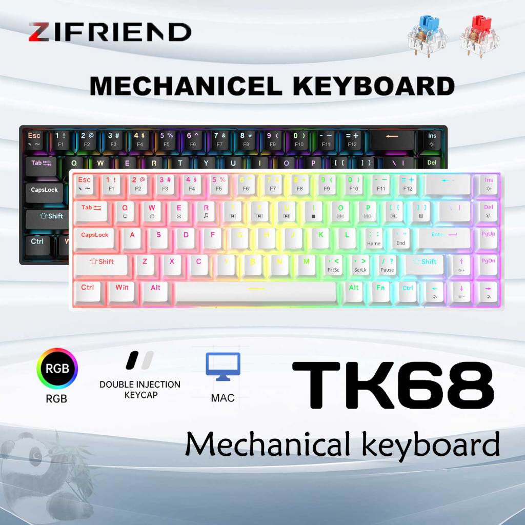 Jual ZIFRIEND TK68 Mechanical Keyboard RGB LED Gaming Blue/Red Switch ...