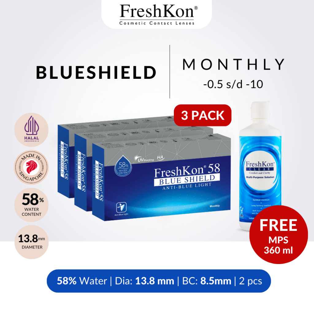 Jual FreshKon® 58 Blue Shield 3 Pack - Clear Monthly/Softlens Bening ...