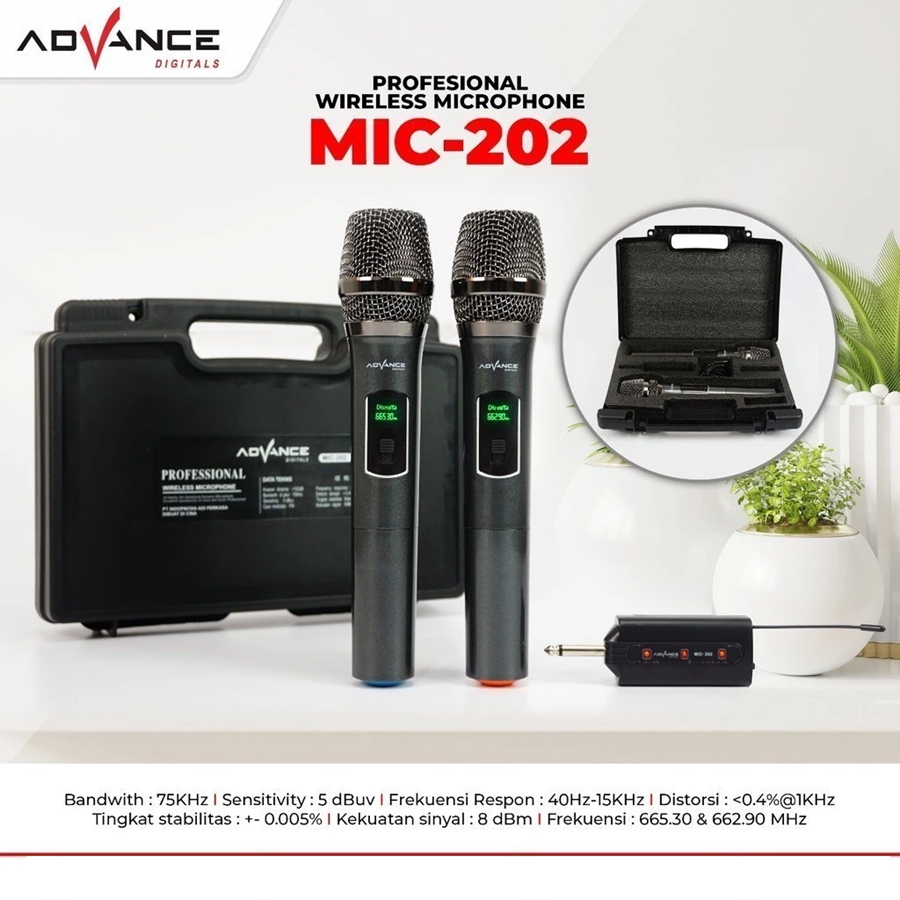 Jual MIC MICROPHONE WIRELESS DOUBLE PROFESIONAL ADVANCE 202 MIK TANPA ...