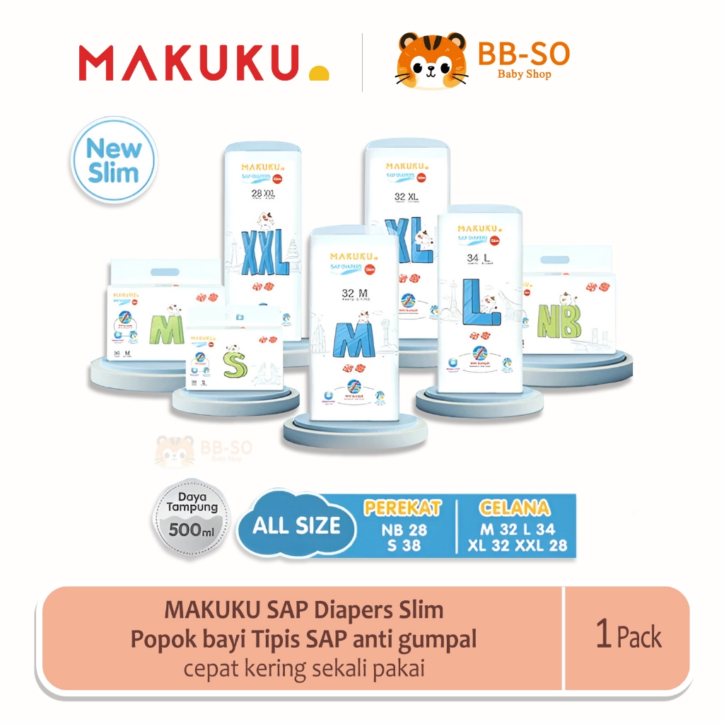 Jual MAKUKU SAP Diapers Slim / Popok bayi Tipis SAP anti gumpal cepat ...