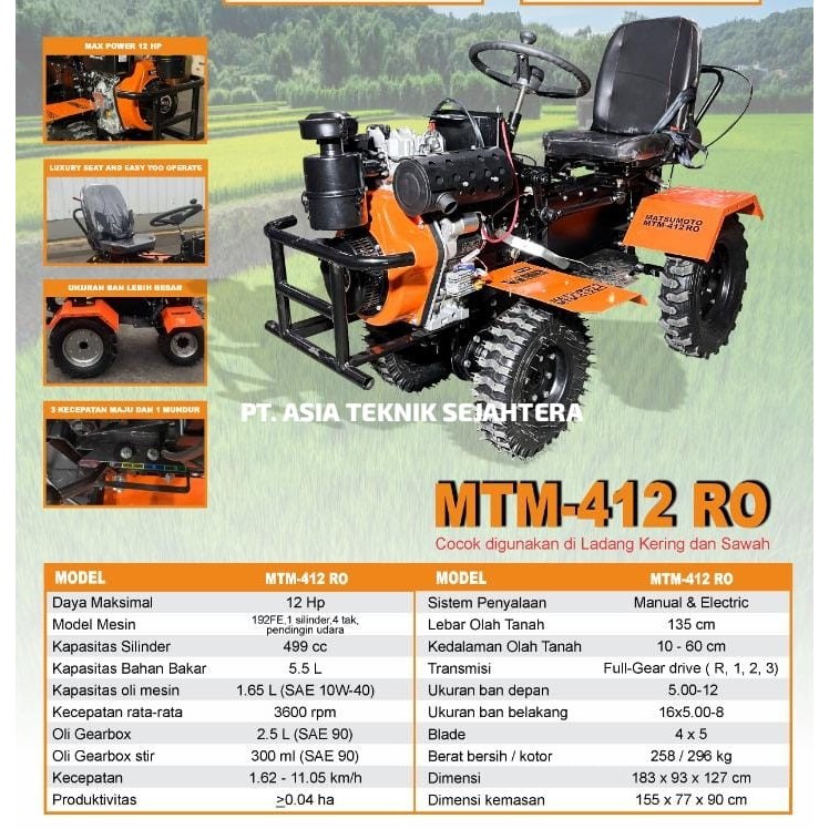 Jual Traktor Mini 4 Roda Mesin Bajak Sawah Diesel Matsumoto MTM-412 RO ...