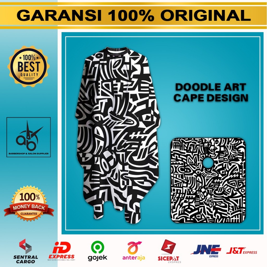 Jual Cape Barber Expert Premium Motif Doodle Art Limited Edition Kain ...