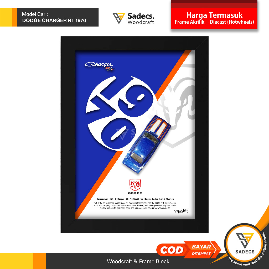 Jual Pajangan Dinding Frame Akrilik DODGE CHARGER RT 1970 Ukuran ...
