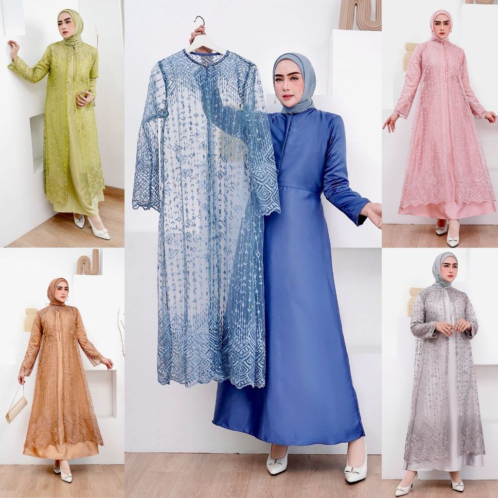 Jual (2in1) Set Noora Maxi Dress Tile Etnik Outer + Inner / Gamis Pesta Kondangan Brukat Tille ...
